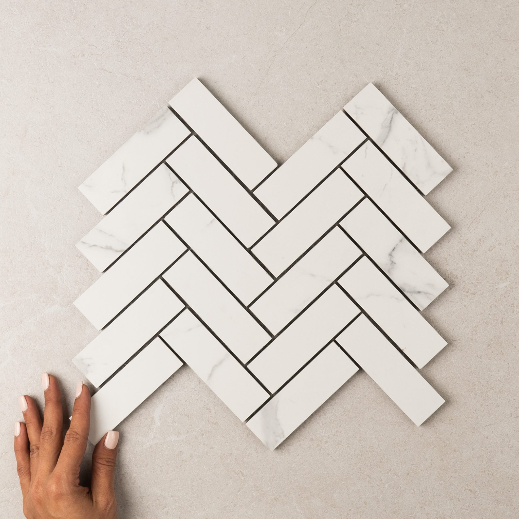 Calacatta Classico Herringbone Mosaic - Design Tiles Sydney