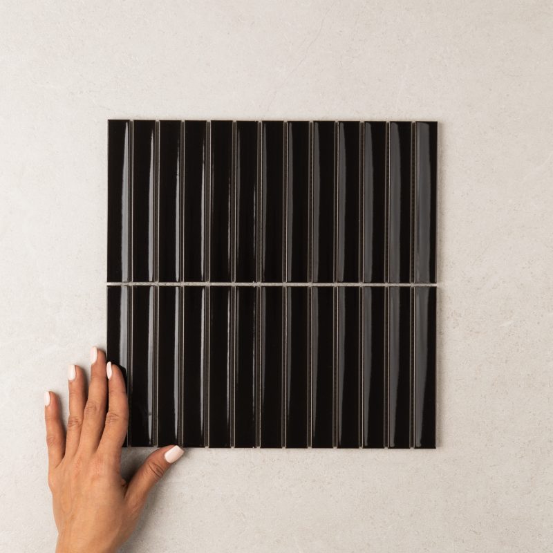 Concave Kit Kat Stack Black Mosaic - Design Tiles Sydney