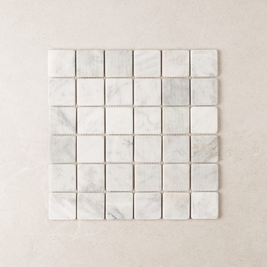 Square Carrara Tumbled Marble Mosaic 48mm - Design Tiles Sydney