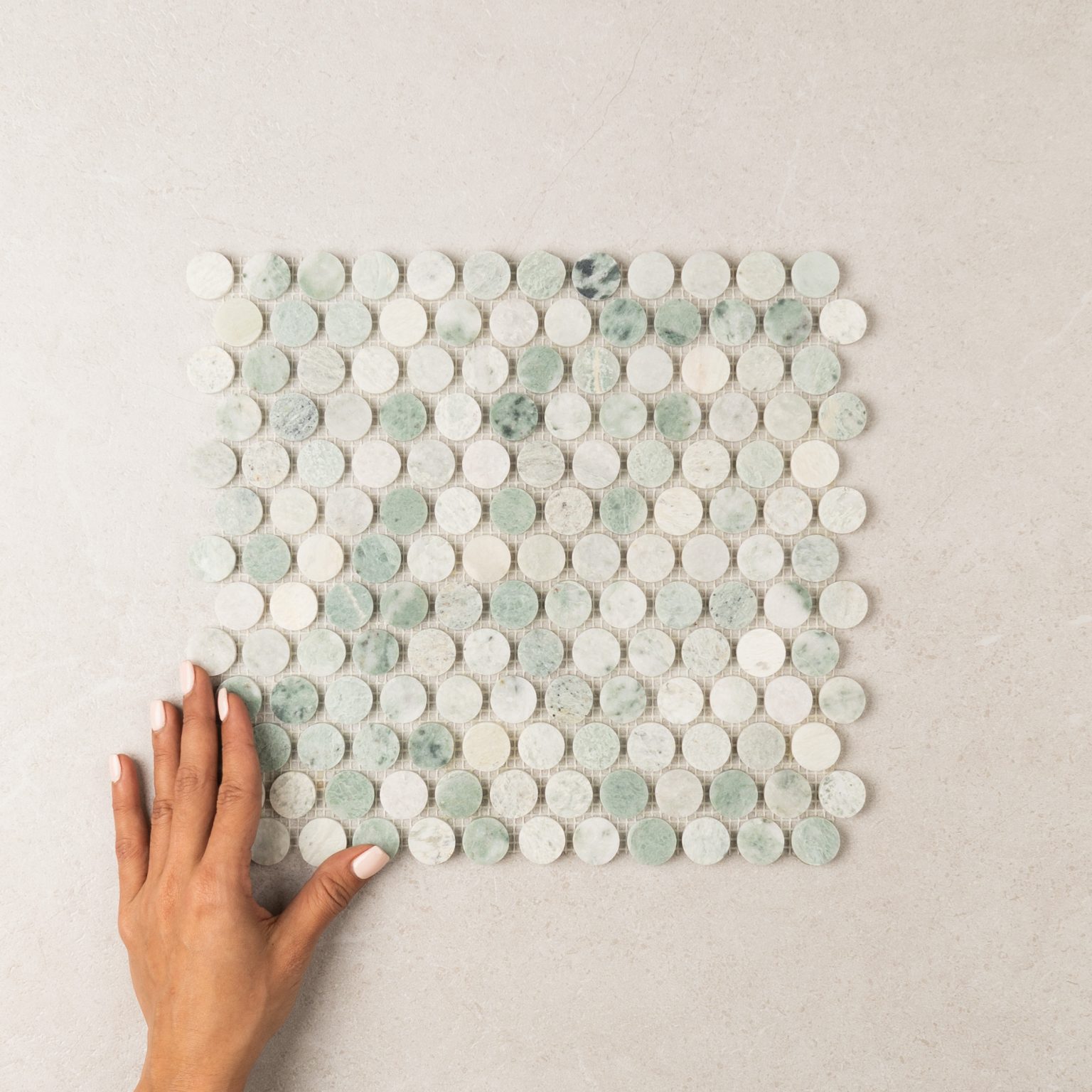 Penny Round Mint Green Marble Mosaic - Design Tiles Sydney