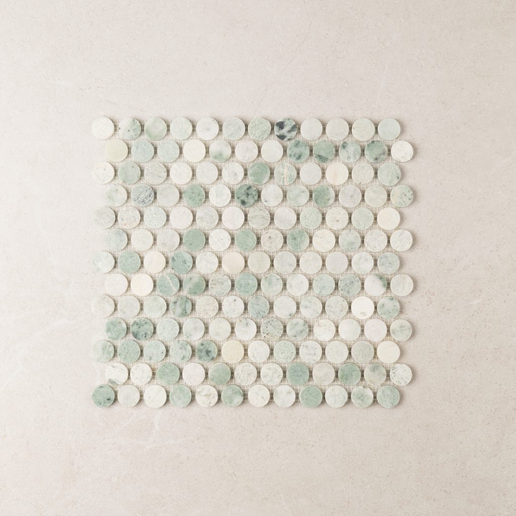 Penny Round Mint Green Marble Mosaic - Design Tiles Sydney