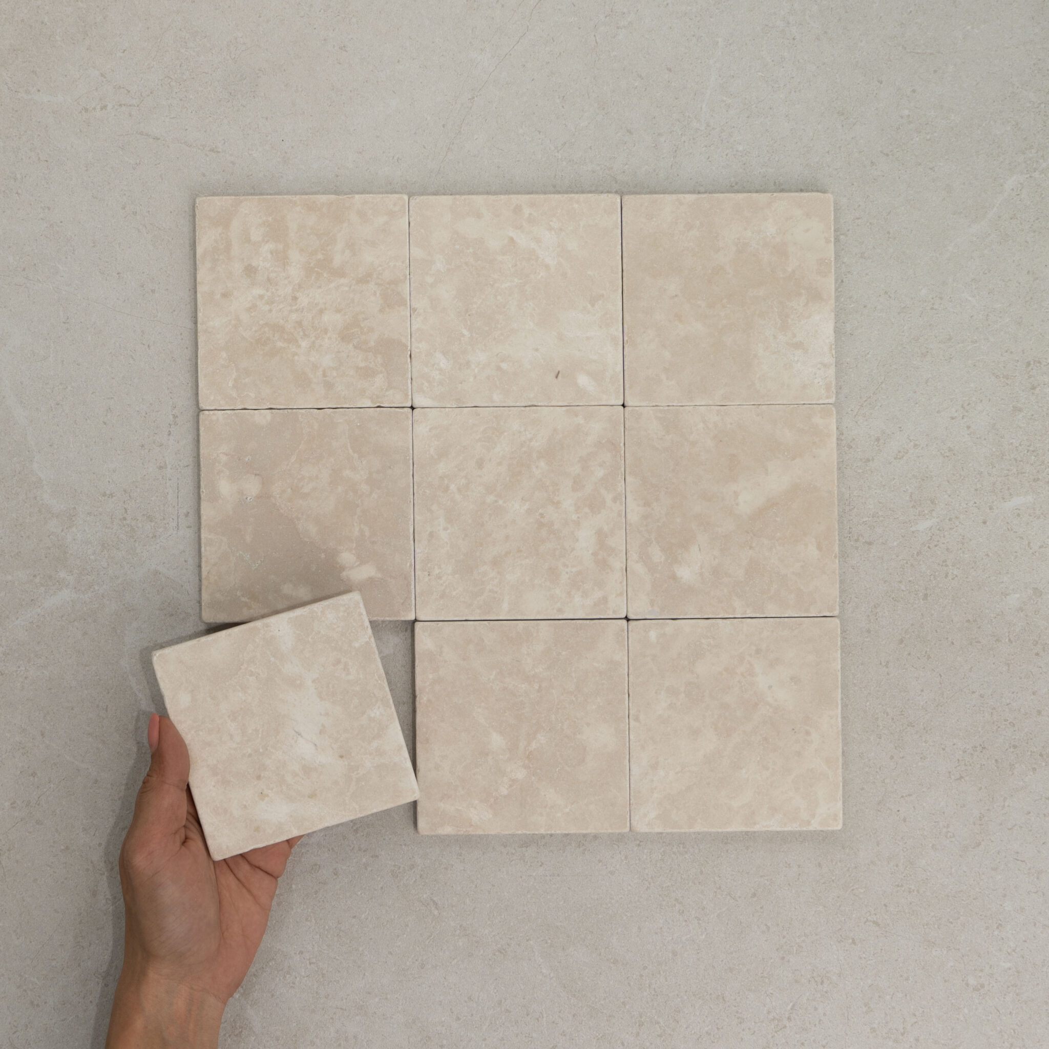 Botticino Square Tumbled Stone 100x100mm - Design Tiles Sydney