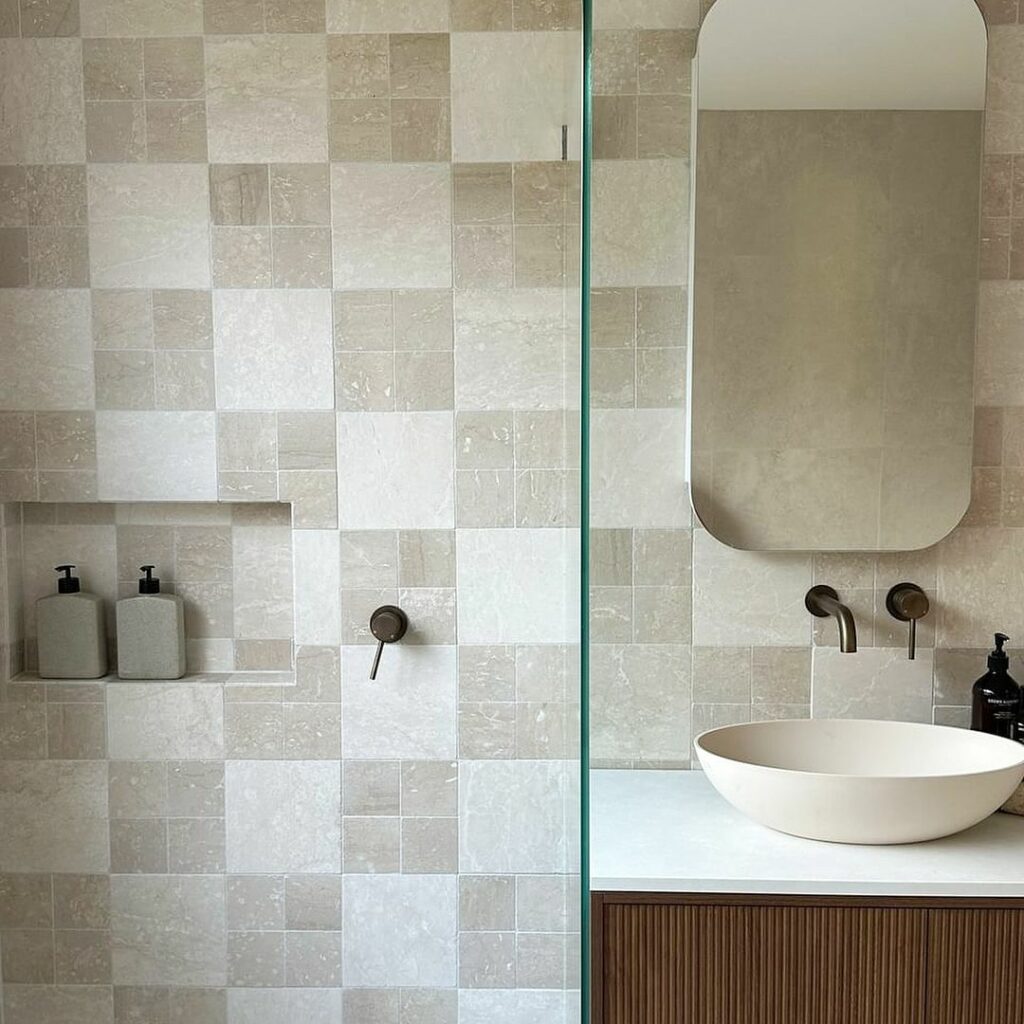 Botticino Square Tumbled Stone 100x100mm - Design Tiles Sydney
