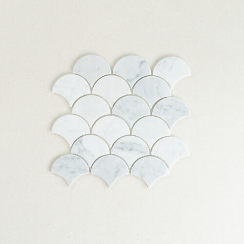 Fishscale Carrara Tumbled Marble Mosaic - Design Tiles Sydney
