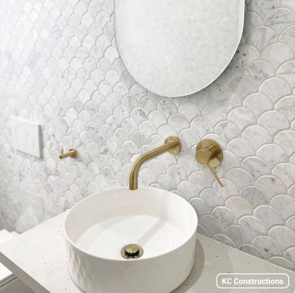 Fishscale Carrara Tumbled Marble Mosaic - Design Tiles Sydney