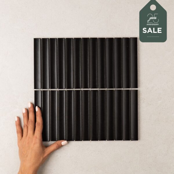 Concave Kit Kat Stack Black Mosaic - Design Tiles Sydney