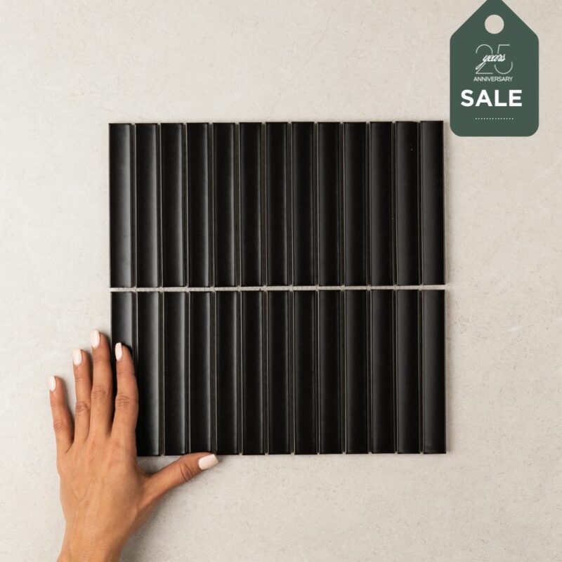 Concave Kit Kat Stack Black Mosaic - Design Tiles Sydney