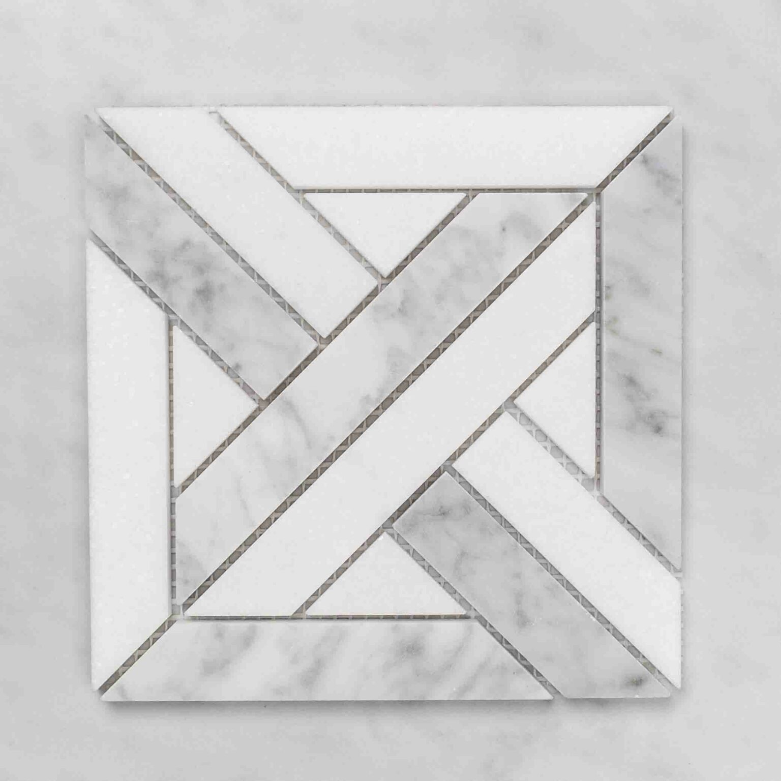 Jumbo Parquet Carrara Thassos Marble Mosaic - Design Tiles Sydney
