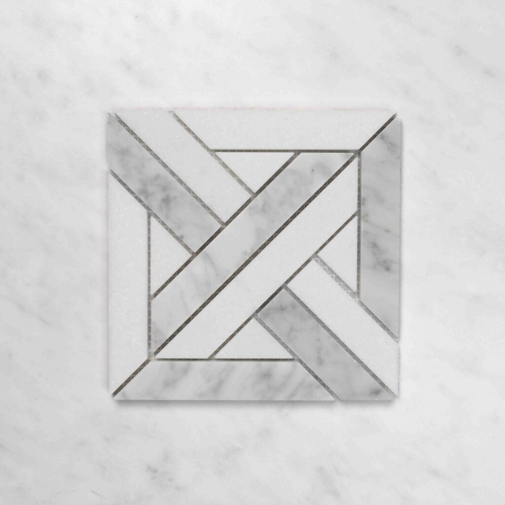 Jumbo Parquet Carrara Thassos Marble Mosaic - Design Tiles Sydney