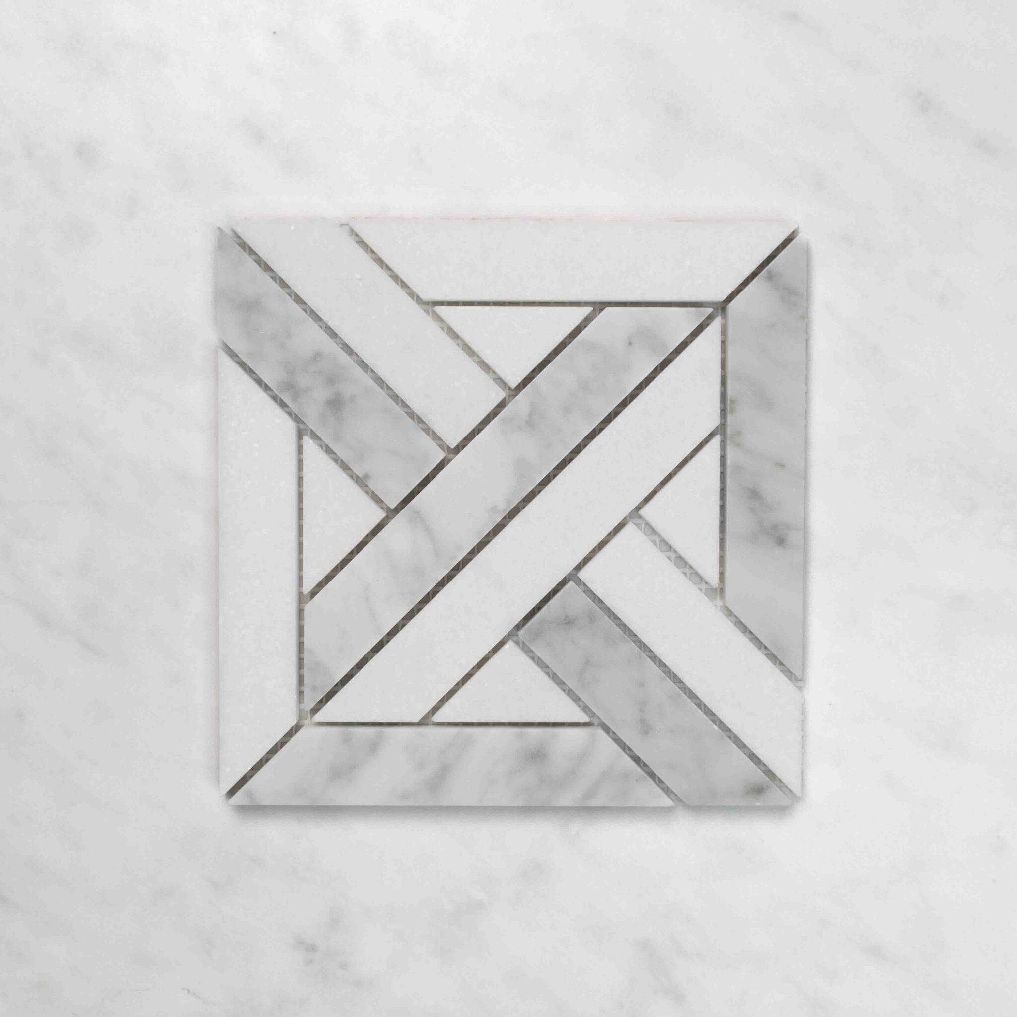Jumbo Parquet Carrara Thassos Marble Mosaic - Design Tiles Sydney